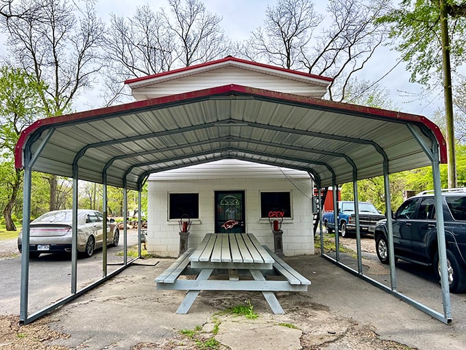 When weather permits, this covered outdoor seating area becomes the world's most exclusive dining patio – no reservations accepted, just appreciation required.
