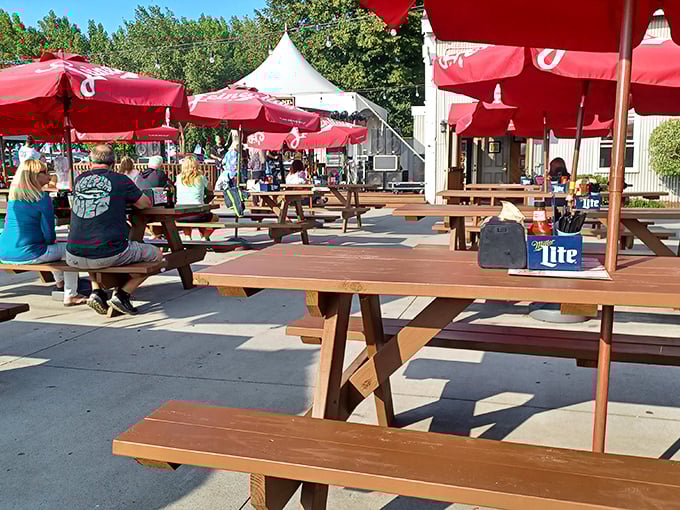 Summer in session. These picnic tables under bright umbrellas are Cleveland's answer to the French Riviera—just with better beer options.