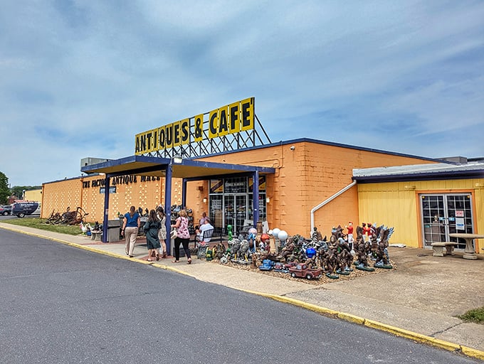 On busy days, eager treasure hunters line up outside—the yellow building a beacon of vintage delights in the Shenandoah Valley landscape.