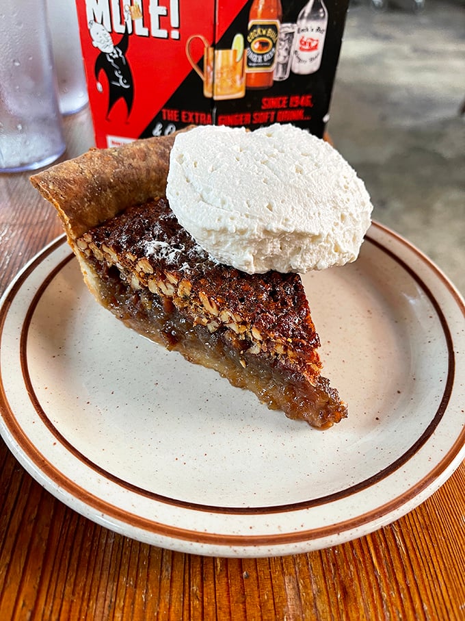 Pecan pie with cold whoop (their term for whipped cream). The perfect sweet finale to a smoky symphony – rich, nutty, and unapologetically indulgent.