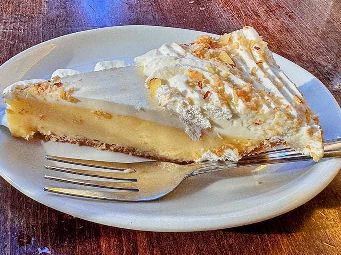The finale you didn't know you needed—a slice of homemade pie that somehow manages to be both cloud-light and deeply satisfying.