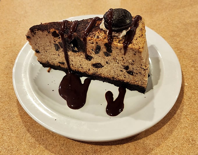 A slice of chocolate heaven that makes you wonder why anyone bothers with those fancy dessert places when diners have been perfecting pie all along.