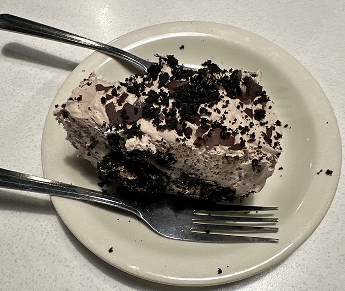 A slice of chocolate cream pie that makes a compelling case for skipping straight to dessert. Life is uncertain, after all.