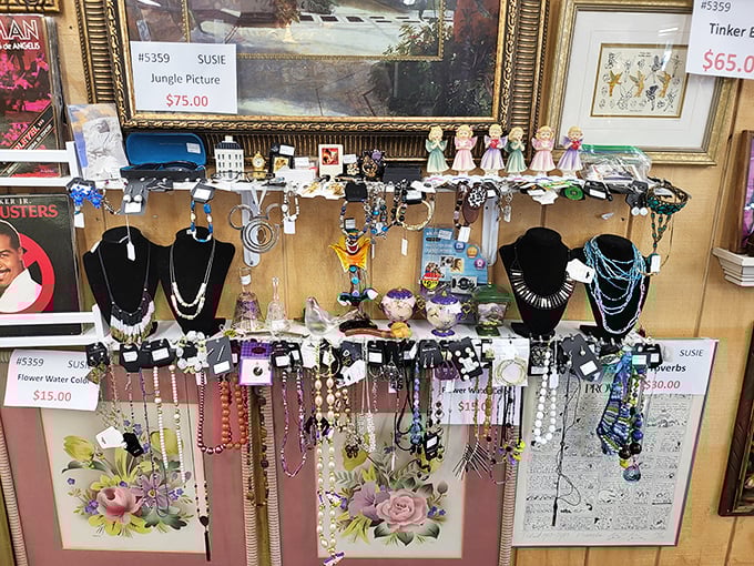 Vintage jewelry displayed with care—because someone's costume piece might be your perfect treasure, waiting for its second act.