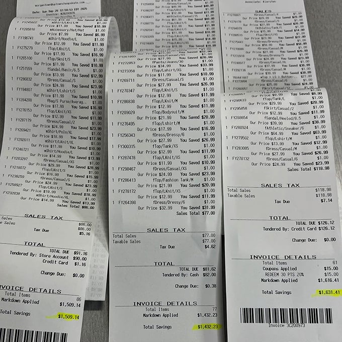 The proof is in the receipts—over $1,500 in savings! Thrift store math is the only kind where subtraction feels like addition.