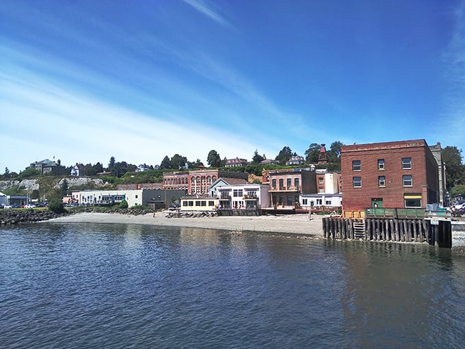 The waterfront buildings of Port Townsend create a perfect postcard view, their facades reflecting both sunlight and the town's enduring relationship with the sea.