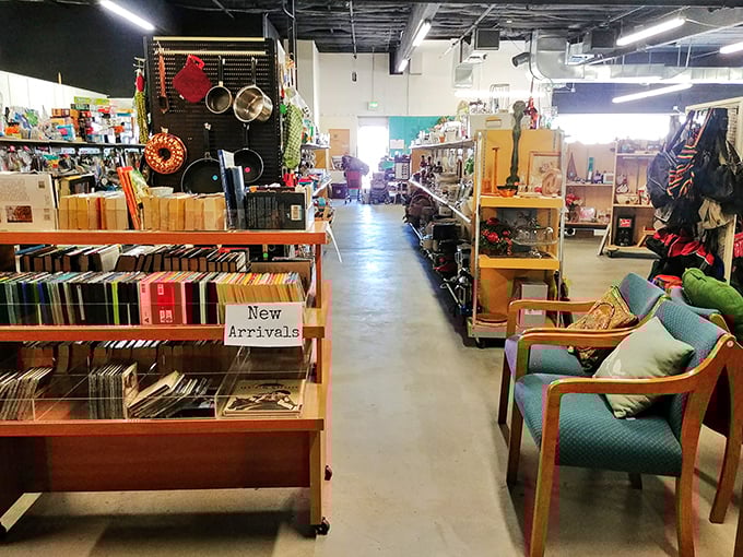 New arrivals and comfortable seating create the perfect browsing experience. That teal armchair has "take a break and contemplate your finds" written all over it.