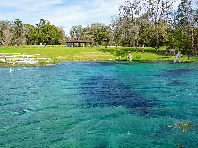 Where forest meets water in perfect harmony – the spring's edge creates a natural boundary between two magnificent worlds.