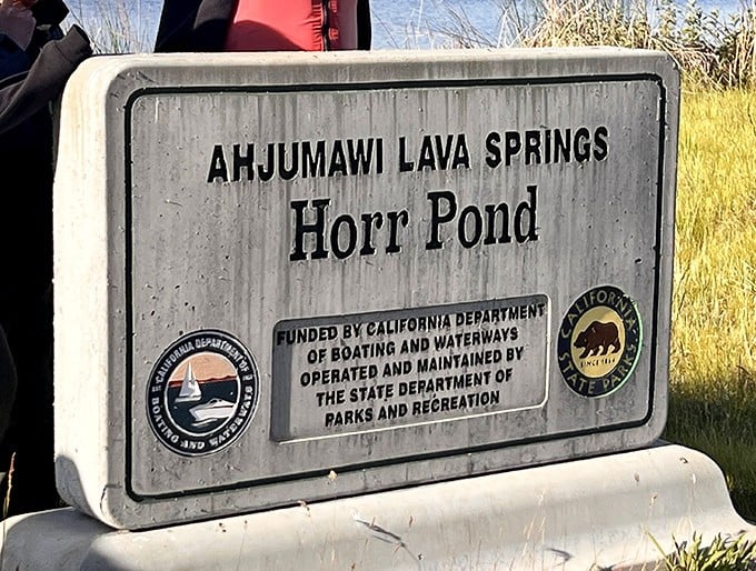 Official confirmation you've arrived somewhere special – Horr Pond's sign welcomes boaters to one of California's least-visited aquatic wonderlands.