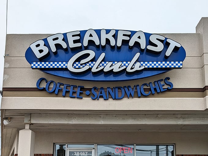 That blue oval sign isn't just restaurant identification—it's a landmark, a destination, a siren call to all who appreciate the art of proper breakfast.