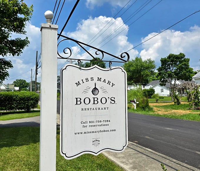 The charming roadside sign stands as a beacon for hungry travelers. In Lynchburg, this isn't just a restaurant sign—it's a promise of good things to come.