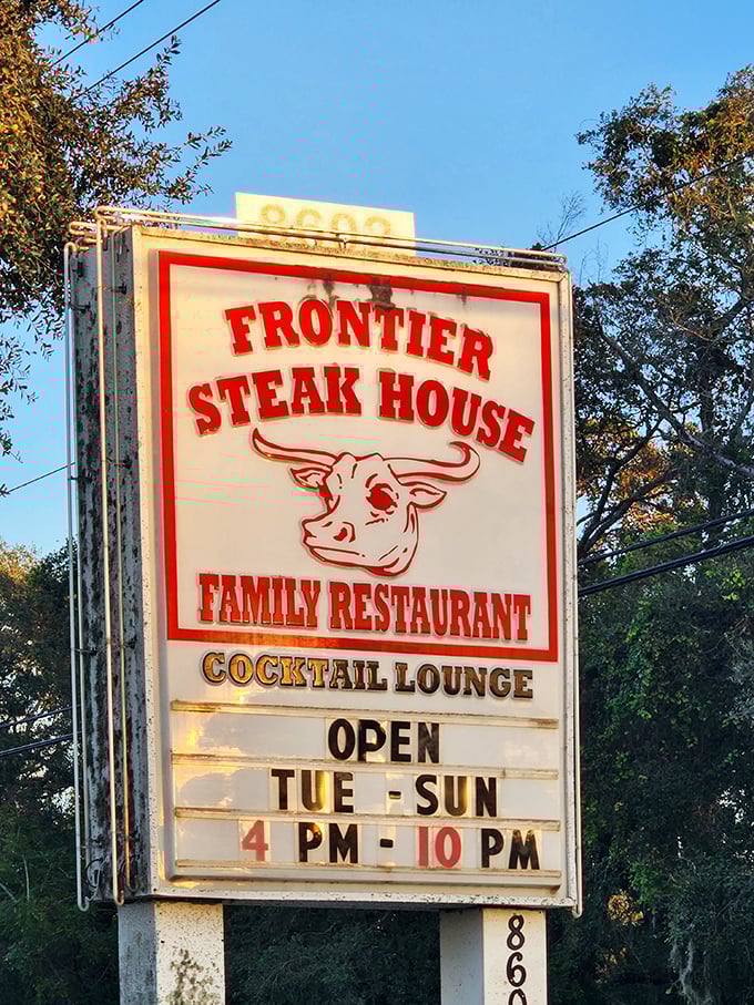 The illuminated sign glows like a beacon for hungry travelers. Open Tuesday through Sunday, 4-10 PM—hours worth memorizing for your next carnivorous craving.