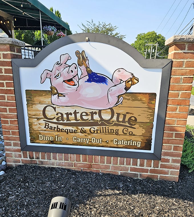 The sign that launched a thousand cravings. That pig isn't just a mascot—it's a promise of the deliciousness waiting inside.