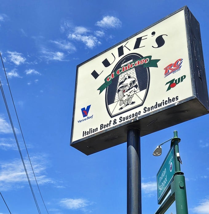 The roadside sign stands tall against Arizona's blue sky, a beacon of hope for homesick Chicagoans and curious locals alike.