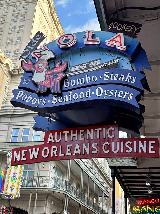 The sign doesn't just mark a restaurant—it's a beacon of culinary authenticity in a sea of French Quarter options.