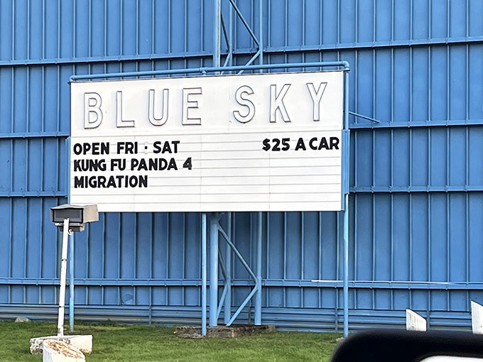 The marquee tells the story—two films for one price and the promise of memories that last far longer than the drive home.