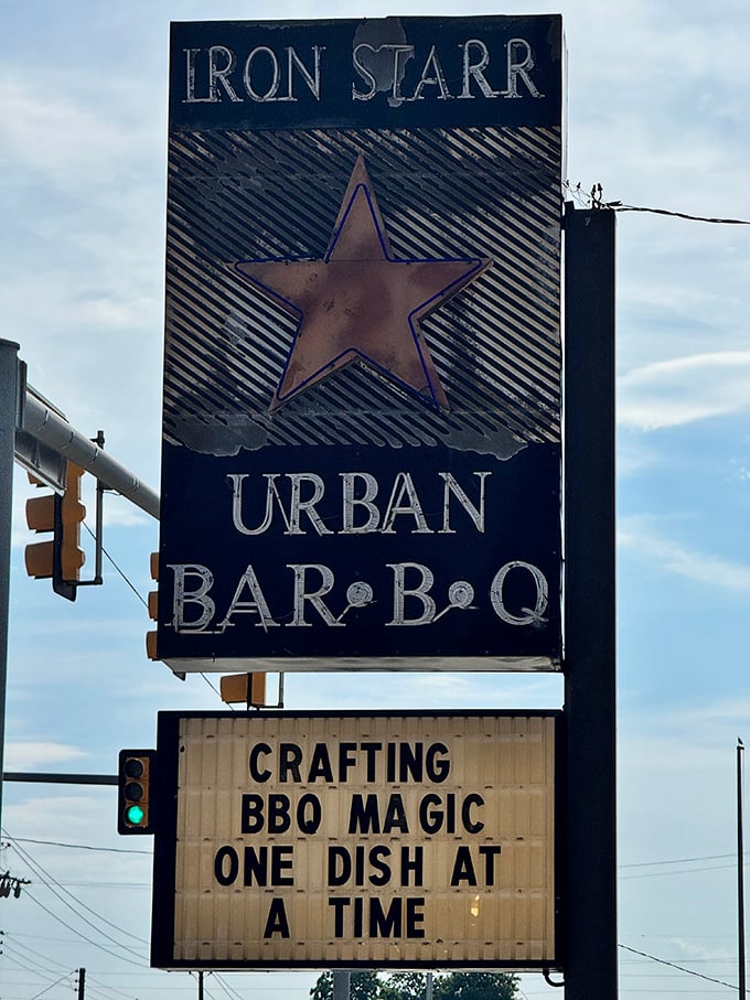 Crafting BBQ Magic One Dish at a Time—a sign that's not just clever marketing, but the honest mission statement of smoke-obsessed professionals.