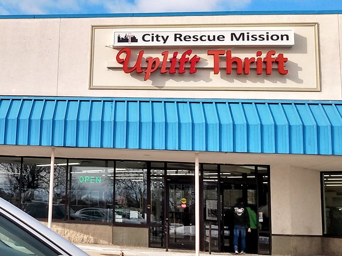 The iconic red-lettered sign serves as a beacon for bargain hunters throughout Lansing. Your wallet's happy place awaits inside.