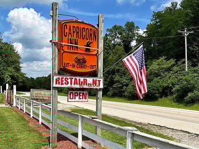That bright orange sign against the Ohio sky isn't just advertising—it's a beacon of hope for hungry travelers and a landmark for locals.