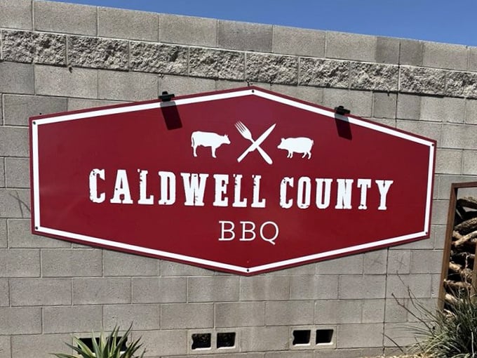 A sign that promises exactly what awaits inside – no false advertising here, just a straightforward commitment to barbecue excellence.