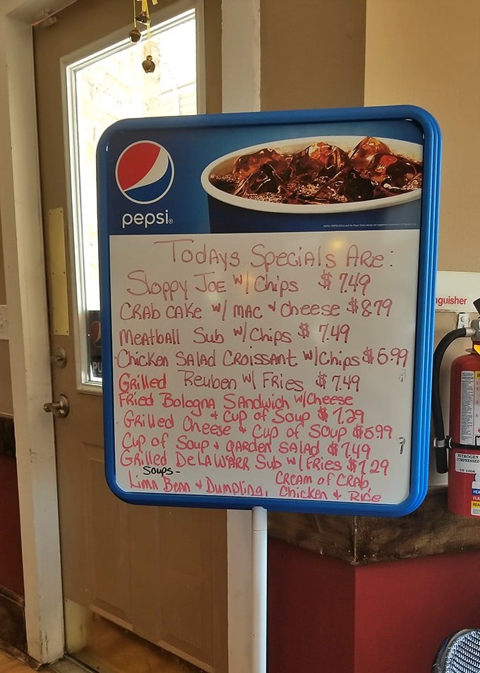 The daily specials board – a handwritten promise that today might just be the day you discover your new favorite sandwich.
