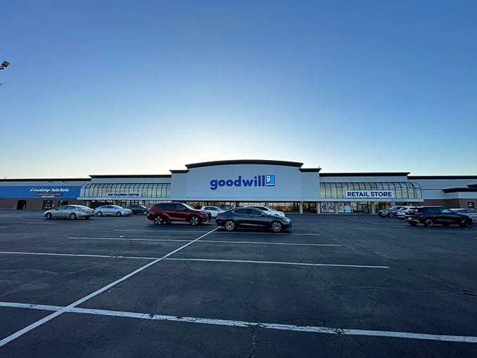 As dusk approaches, the Goodwill storefront glows with possibility, a beacon for tomorrow's bargain adventurers ready to write new stories with old things.