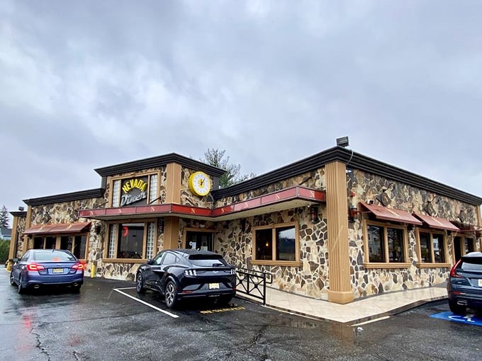 Rain or shine, Nevada Diner's stone exterior and welcoming entrance promise the same thing: comfort food that transcends weather, moods, and expectations.