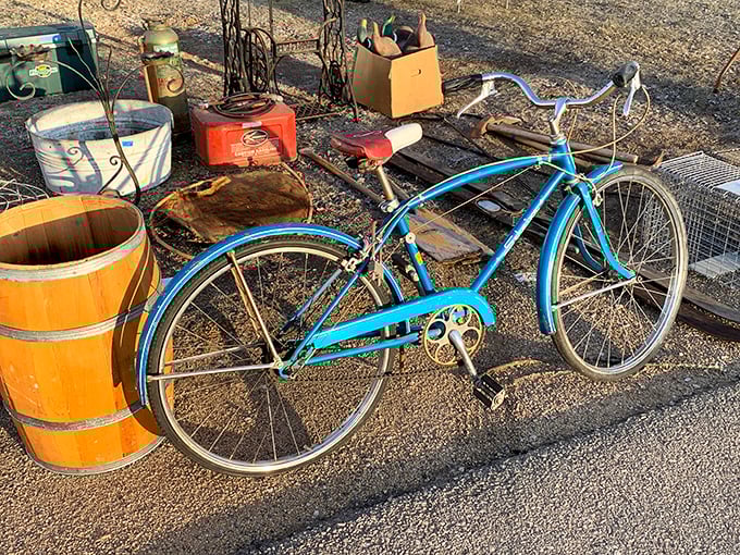 Pedaling through the past – this turquoise beauty isn't just transportation; it's a two-wheeled time capsule waiting for its next adventure.