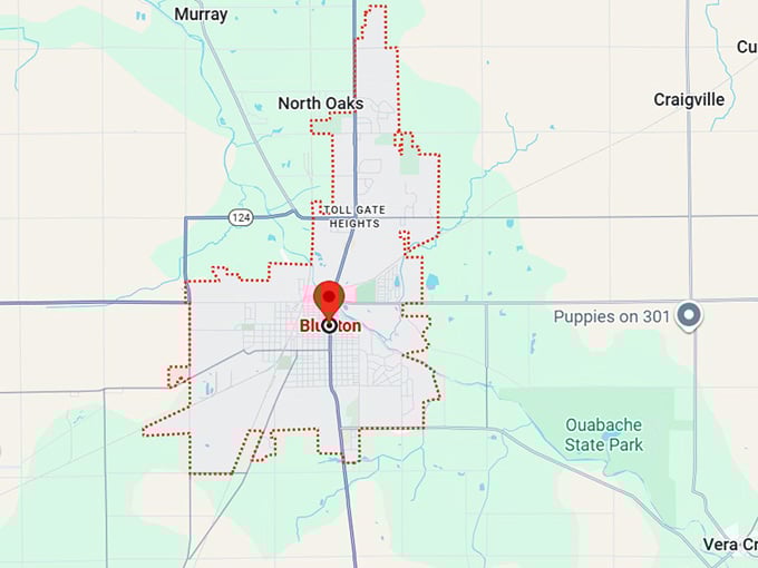 16. bluffton, in map