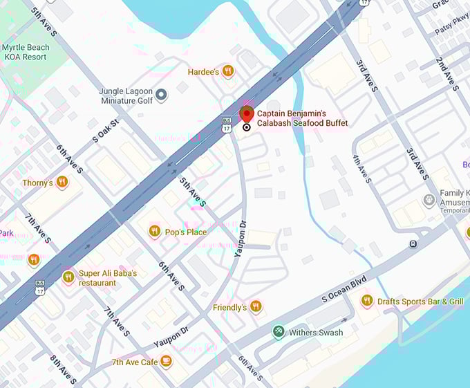 captain benjamin's calabash seafood buffet map