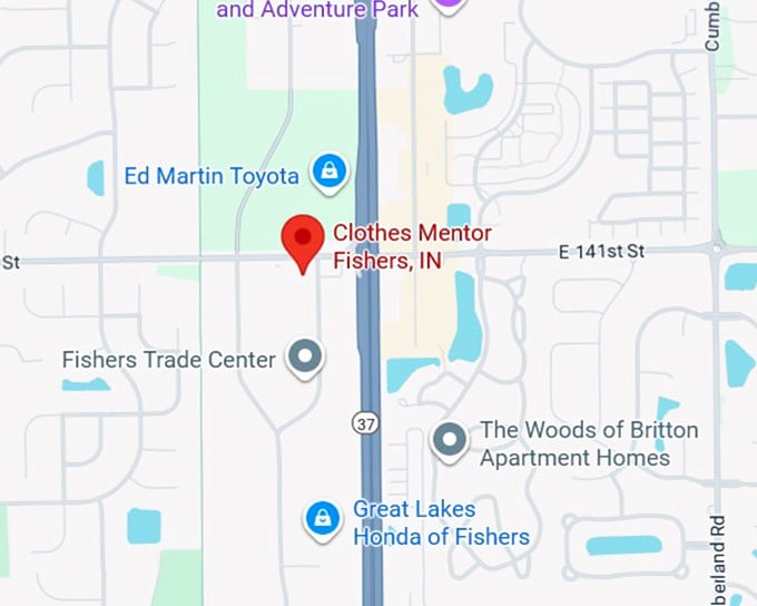 16. clothes mentor fishers, in map