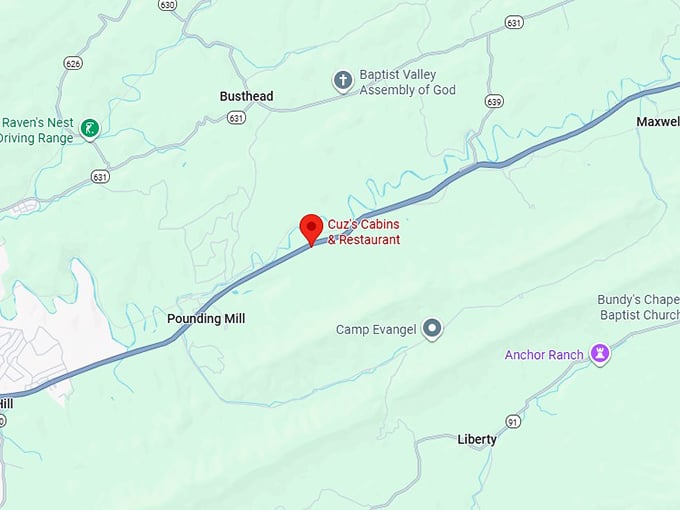 16. cuz's cabins & restaurant map