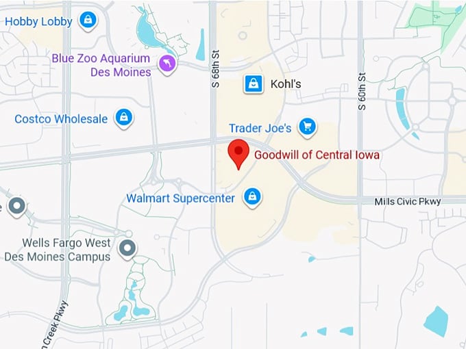 16. goodwill of central iowa (6630 mills civic pkwy) map