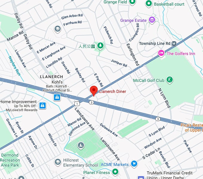 16. llanerch diner map