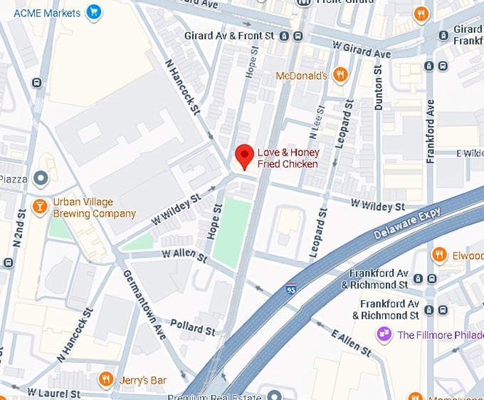 16. love & honey fried chicken map