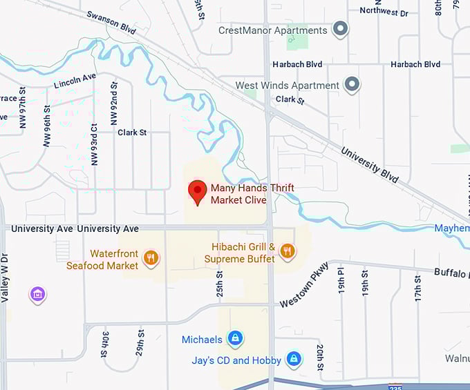 16. many hands thrift market clive map