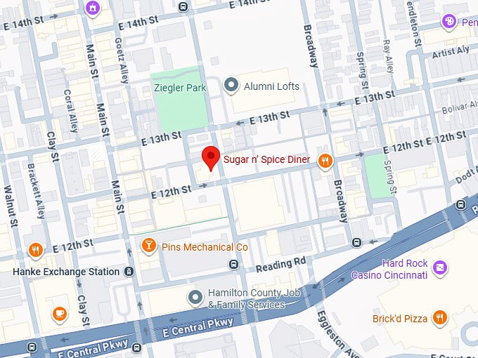 16. sugar n’ spice diner (1203 sycamore st) map