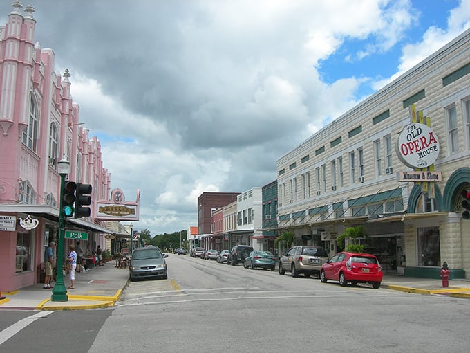 Arcadia's downtown charm unfolds like a storybook, where every colorful building whispers tales of simpler times.