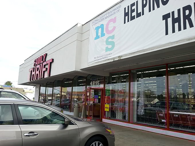 Family Thrift's storefront promises treasure hunting with a purpose. Every purchase helps kids with cancer!