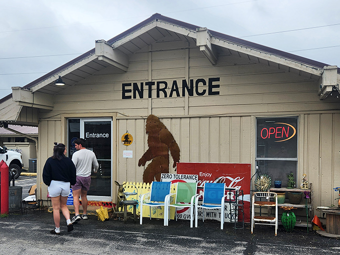 That entrance sign welcomes treasure hunters like a friendly neighbor inviting you in for coffee.