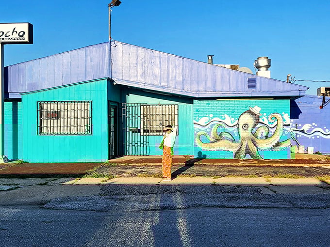 That octopus mural isn't just decoration – it's a promise of the authentic Mexican seafood treasures waiting inside this turquoise gem.