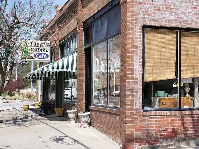 That classic brick facade whispers promises of pancakes and perfectly brewed coffee waiting inside.