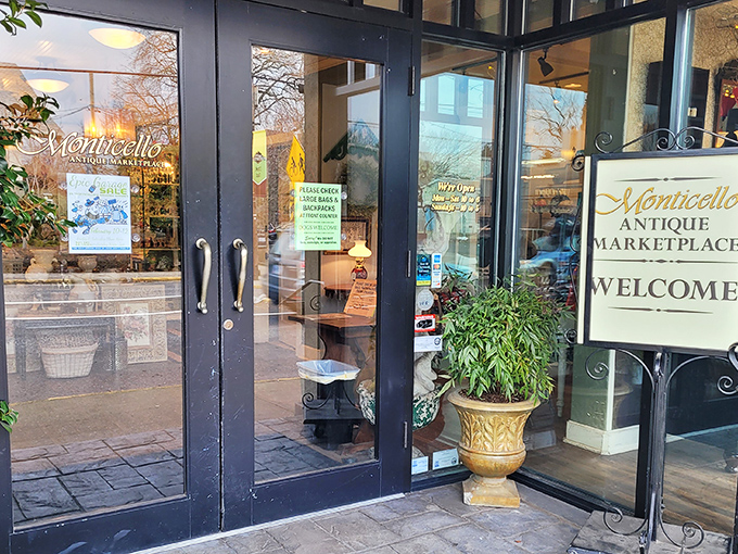 The welcoming entrance to Monticello Antique Marketplace beckons with promise – like the doorway to your favorite aunt's magical attic.