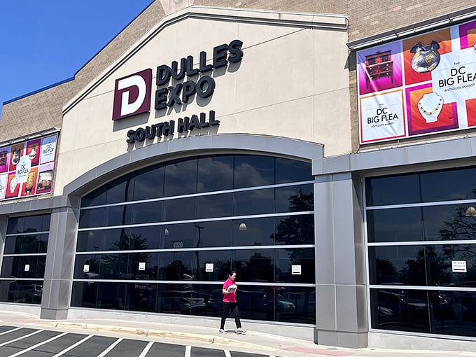 The imposing entrance to Dulles Expo Center's Big Flea Market—where treasure hunting gets the VIP treatment!