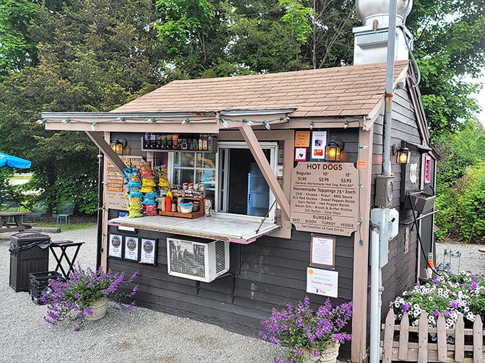 This charming wooden shack proves that great hot dogs come from the most unassuming places.