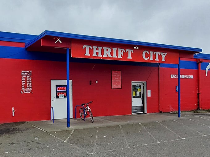 That bold red exterior isn't just for show - it's practically screaming "treasures inside!"
