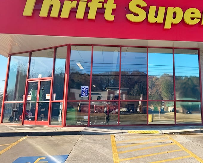 That bright red storefront isn't just eye-catching – it's practically shouting "treasures inside!"