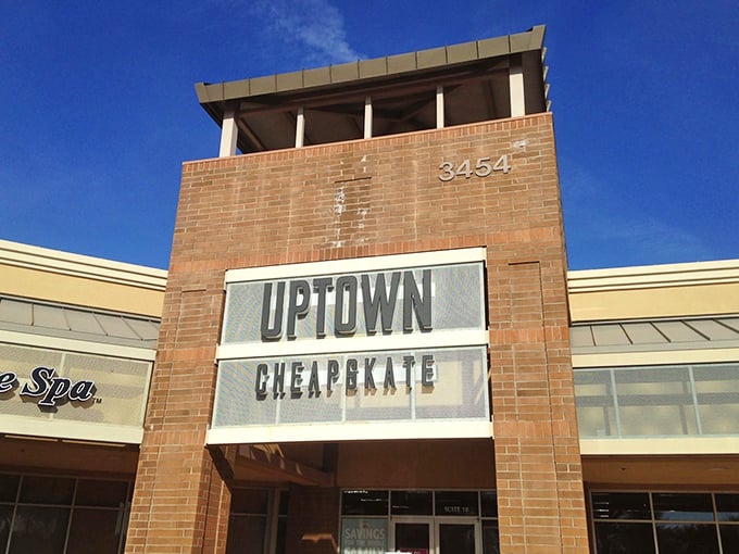 The brick facade of Uptown Cheapskate promises treasure hunting that's more boutique than bargain bin.