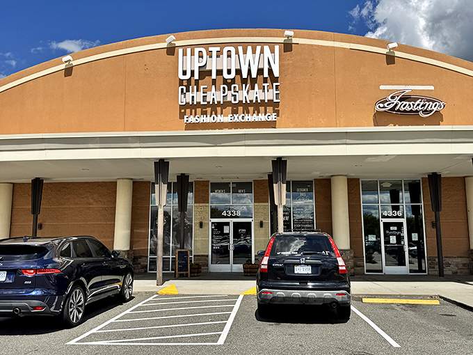 That pristine storefront promises treasures inside - secondhand shopping has never looked so polished and inviting.