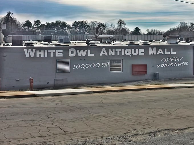 The White Owl Antique Mall stands proudly with its 100,000 sq ft promise – that's a whole lot of yesteryear waiting to be rediscovered!